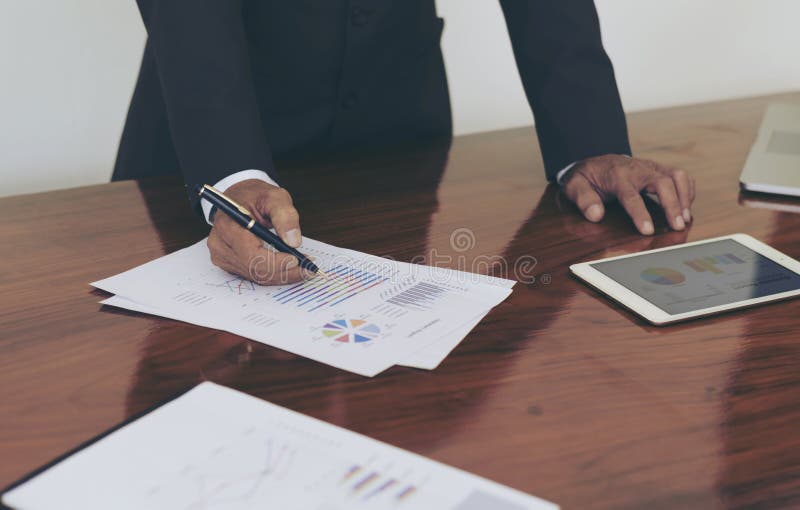 Men Standing at Desk and Working Writing Document Hand Close Up. Stock ...