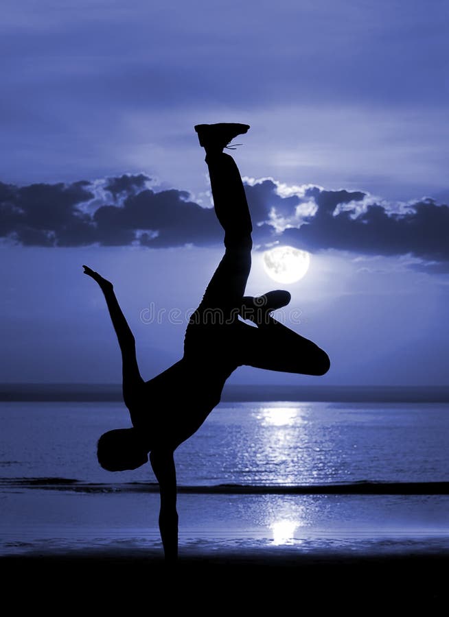 Men Standing on Hand, on a Moon Night Stock Image - Image of happiness ...