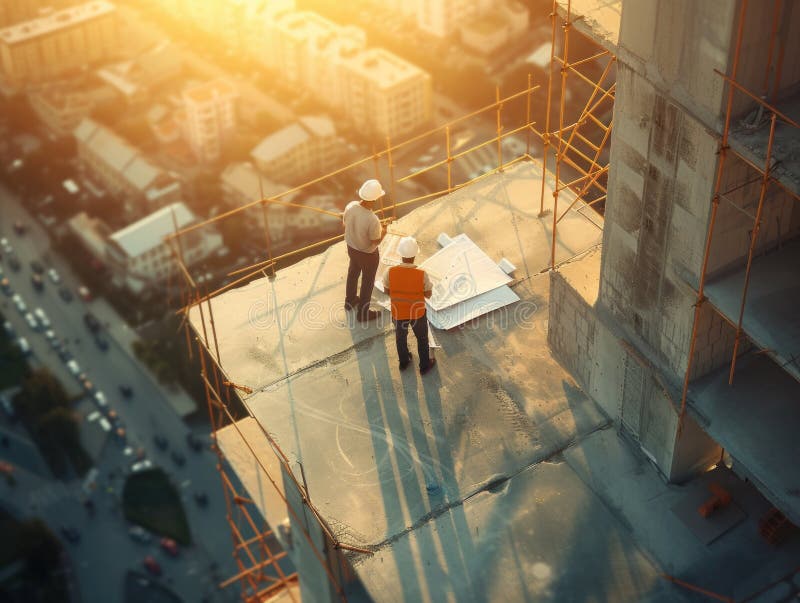 Men Standing on Top of Building. Generative AI. Stock Photo - Image of ...