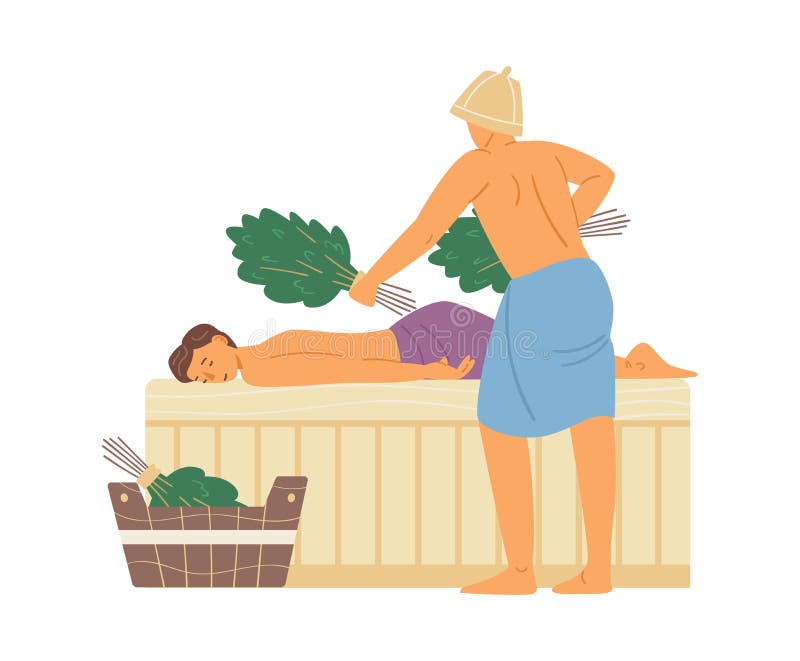 Men Steaming in Steam Bath or Sauna Flat Vector Illustration Isolated ...