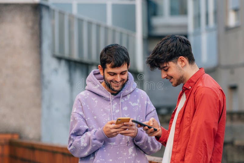 Men on the Street with Mobile Phones Stock Photo - Image of internet ...