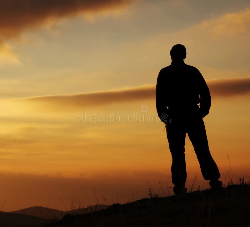Men on the Sunset Background Stock Photo - Image of hike, nature: 1622980