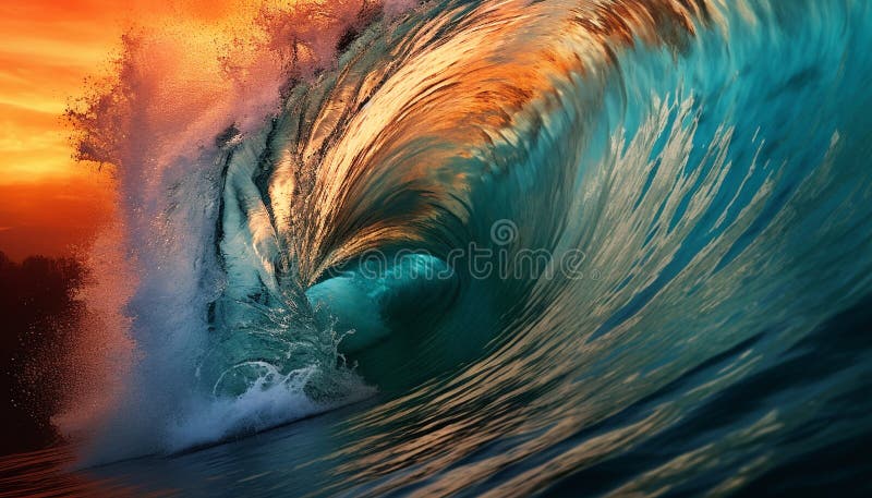 Men Surfing in the Sunset, Splashing in the Barrel Generated by AI ...
