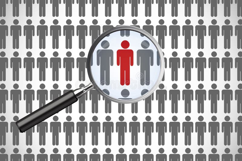 Men Symbols Representing Recruitment Seen through Magnifying Glass ...