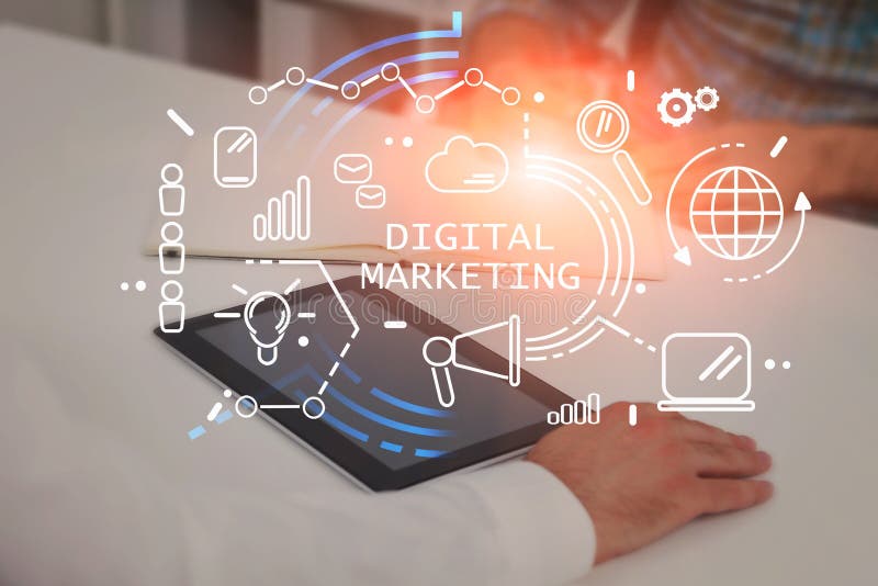 Men with Tablet in Office, Digital Marketing Stock Photo - Image of ...