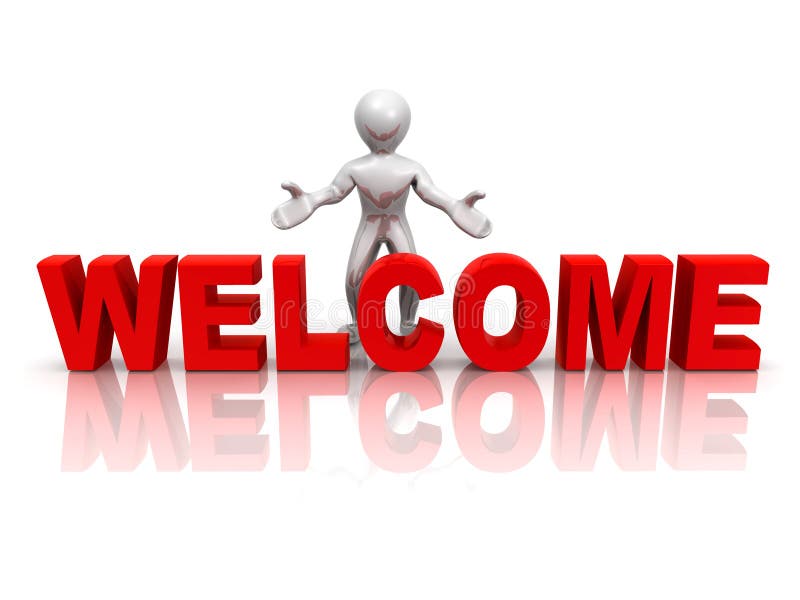 Men with text welcome. 3d stock illustration. Illustration of greeting ...