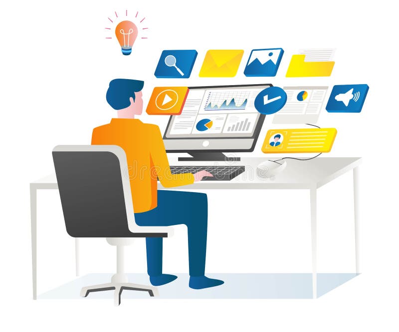 Men Think Hard To Work on the Computer Stock Illustration ...