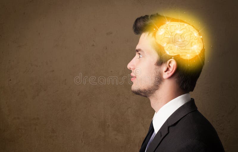 Men Thinking with Abstract Icons on Her Head Stock Image - Image of ...