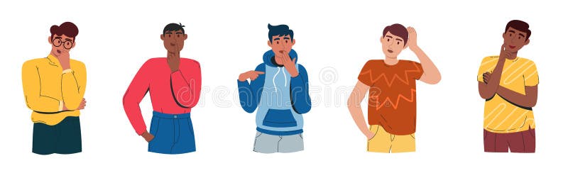 Men are Thoughtful in Doubts and Thoughts. Confused People Worry with a ...