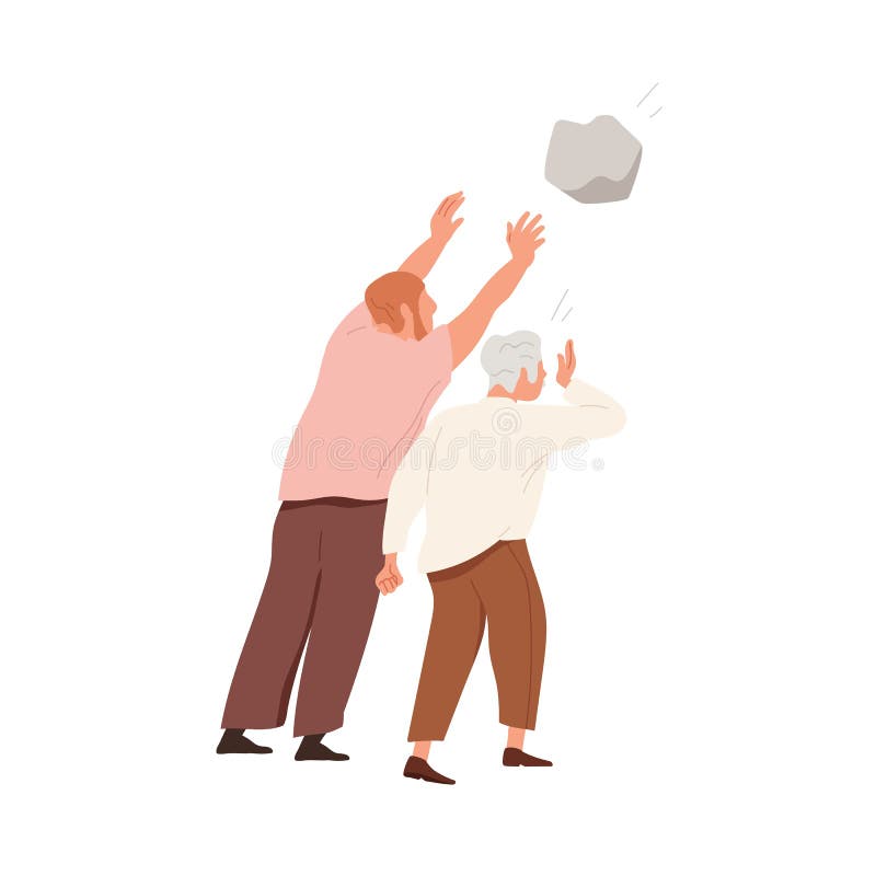 Men Throwing Big Stone. Aggressive People Bullies Casting Rock ...