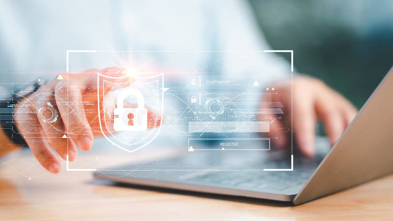 Men Touch Virtual Screen Sign in To Cyber Network. Virtual Screen ...