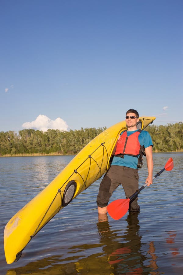 Men Travel by Canoe on the River. Stock Image - Image of blue, nature ...