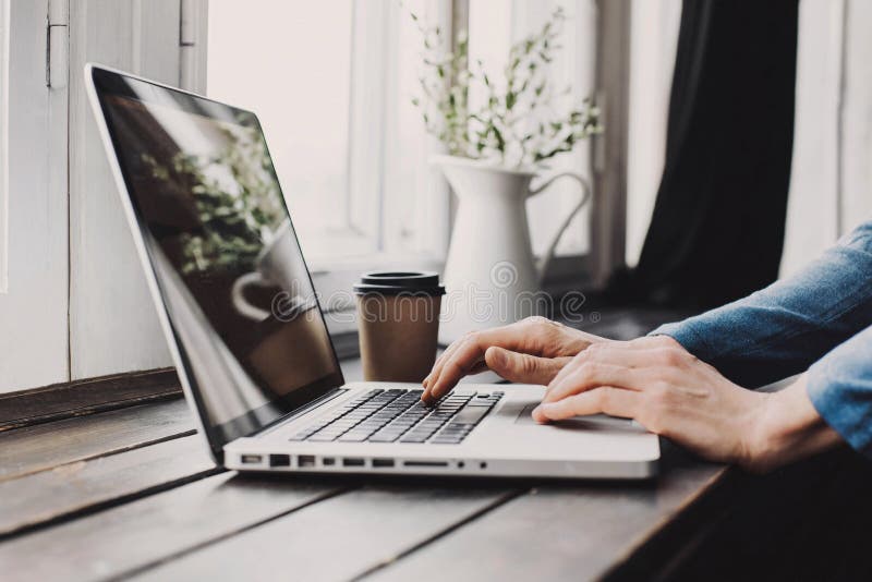 Men Typing on Computer Keyboard. Businessman Using Laptop in the Office ...