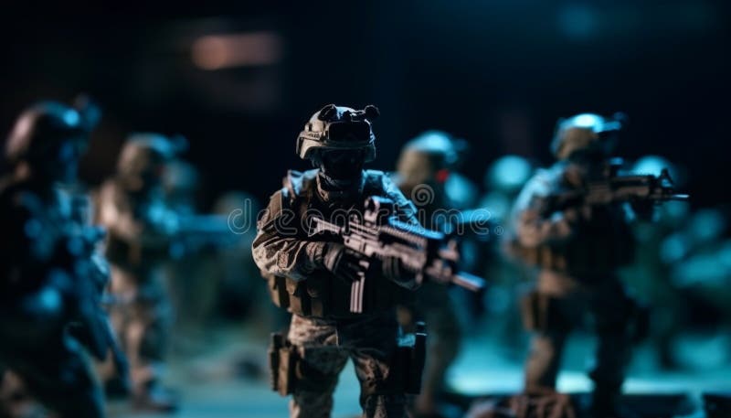 Men in Uniform Aiming Rifles at Battlefield Generated by AI Stock ...