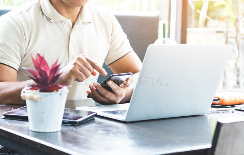 Men are using the phone stock photo. Image of office - 123370092