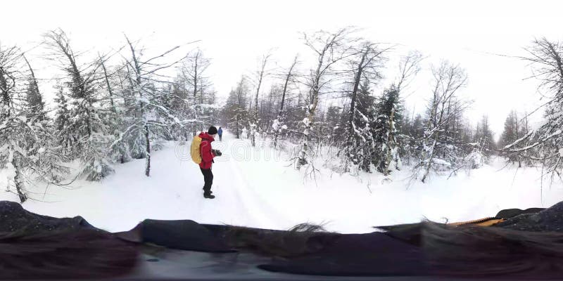 Men Walking in Deep Winter Forest - 360 Virtual Reality First Person ...