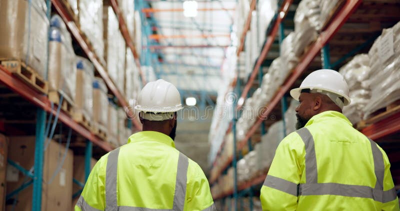 Men, Warehouse and Teamwork Walking for Logistics Inventory for ...