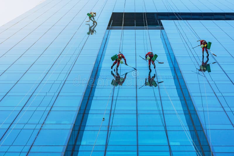 Men Wash the Windows of Skyscraper Stock Photo - Image of windows ...