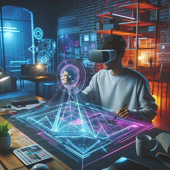 Touching Virtual Objects, Image is Generated Using AI Stock Image ...