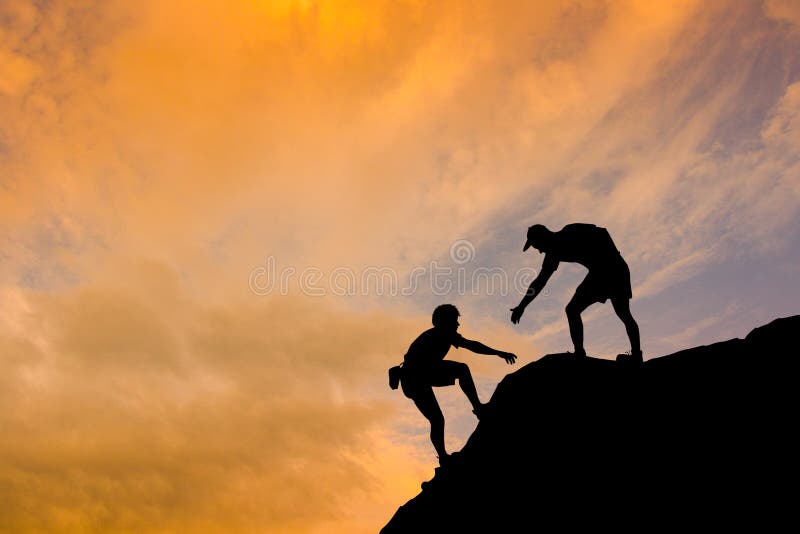 Men Who Help Each Other To Conquer the Summit Stock Illustration ...