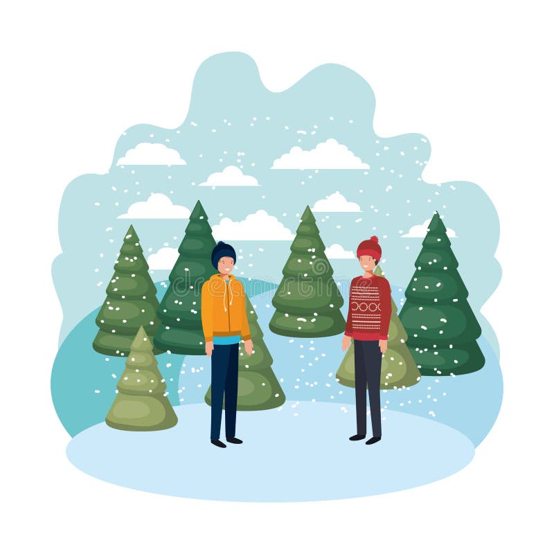 Men with Winter Clothes and Winter Pine Trees Avatar Character Stock ...