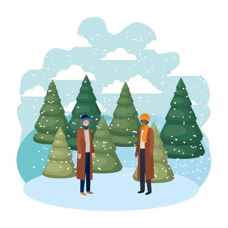 Men with Winter Clothes and Winter Pine Trees Avatar Character Stock ...