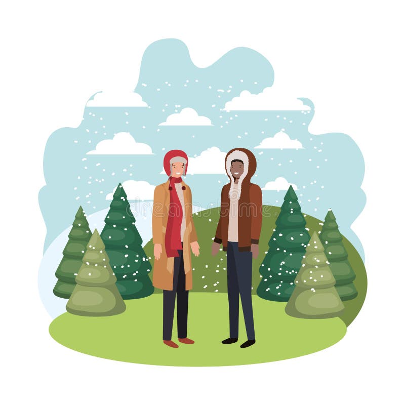 Men with Winter Clothes and Winter Pine Trees Avatar Character Stock ...