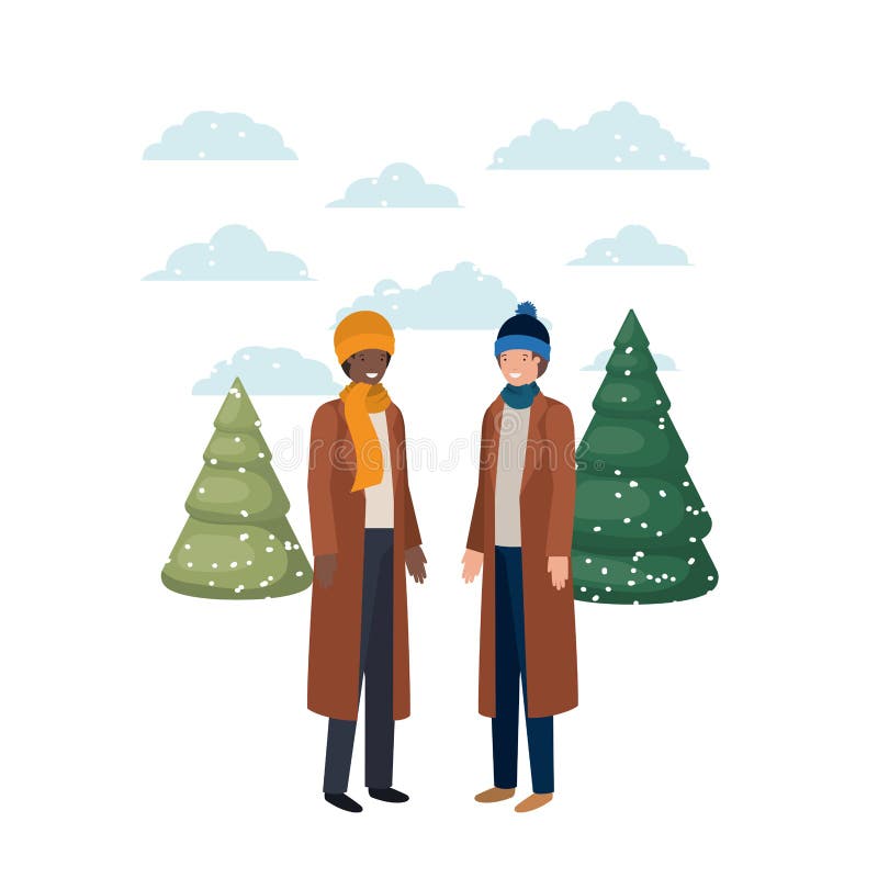Men with Winter Clothes and Winter Pine Trees Avatar Character Stock ...