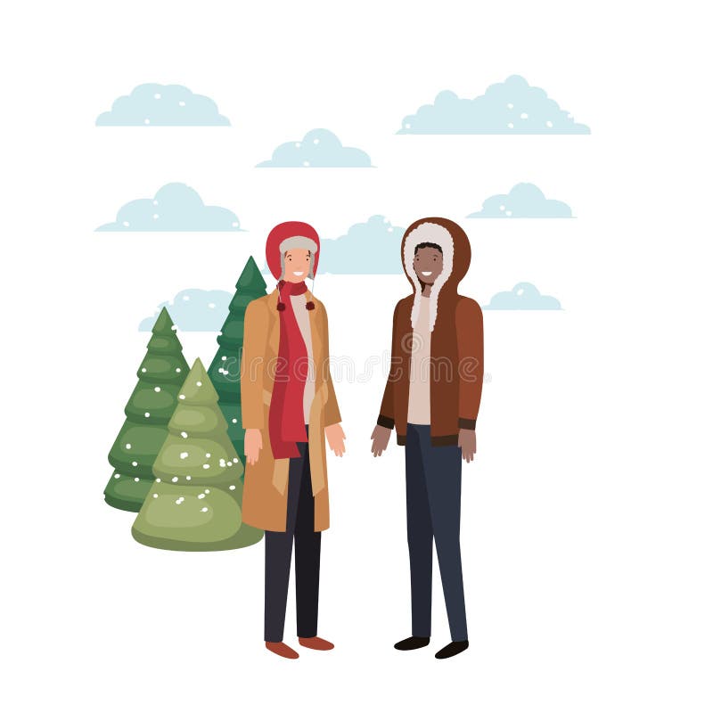 Men with Winter Clothes and Winter Pine Trees Avatar Character Stock ...