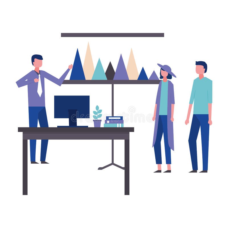 Men and Woman Office Report Board Chart Desk Computer Stock Vector ...