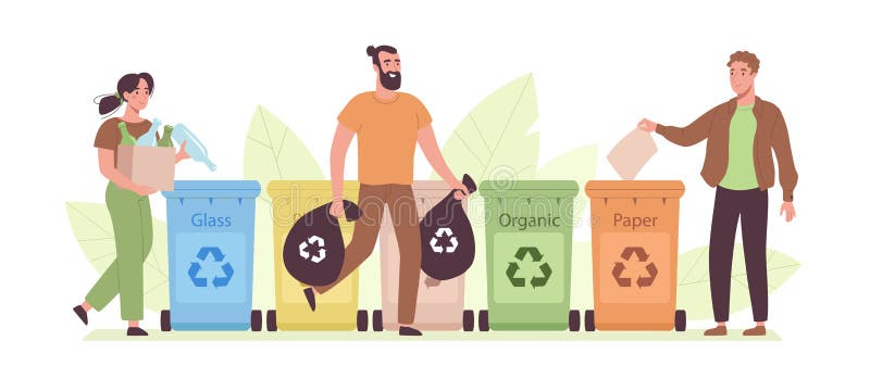 Men and a Woman Sort Waste. Garbage Sorting Vector Illustration in Flat ...