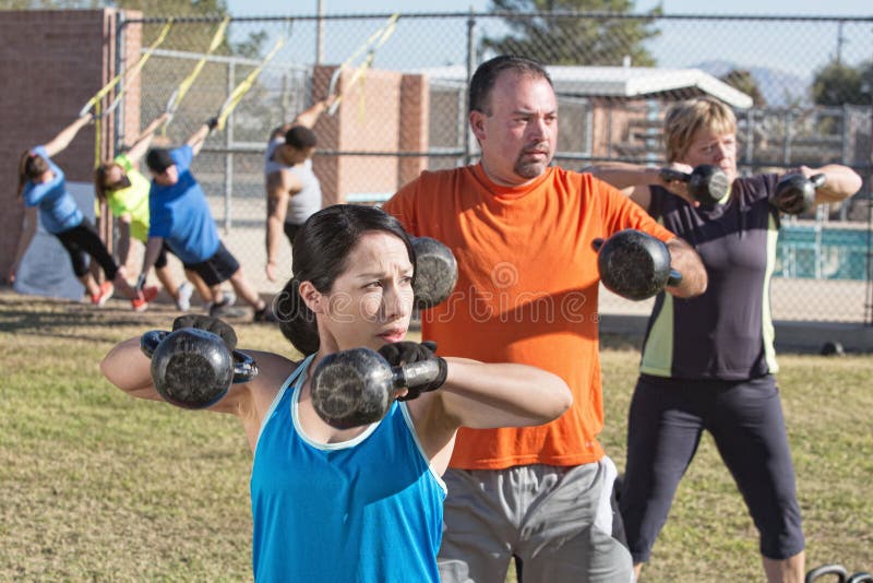 Men and Women in Boot Camp Fitness Stock Photo - Image of caucasian ...