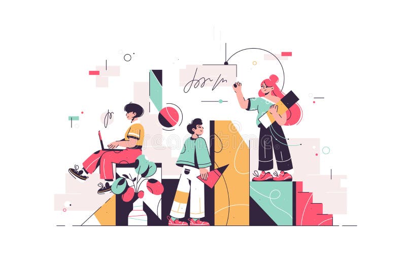 Men and Women Building Service, Teamwork Process Stock Vector ...