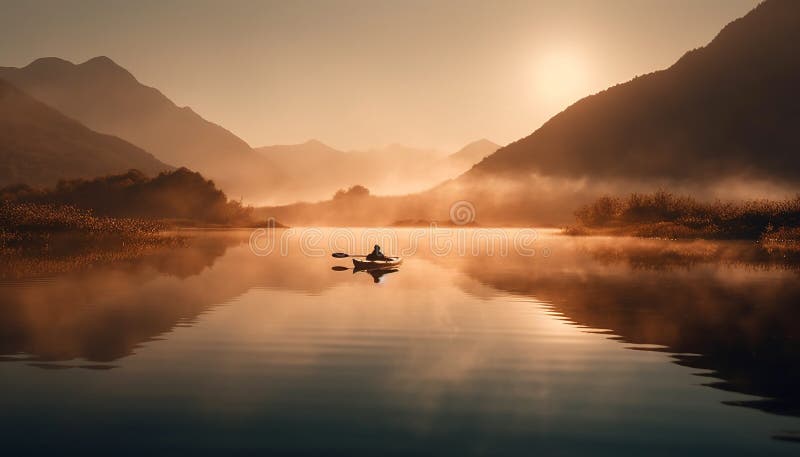 Men and Women Canoeing at Sunset, Tranquil Scene Generated by AI Stock ...