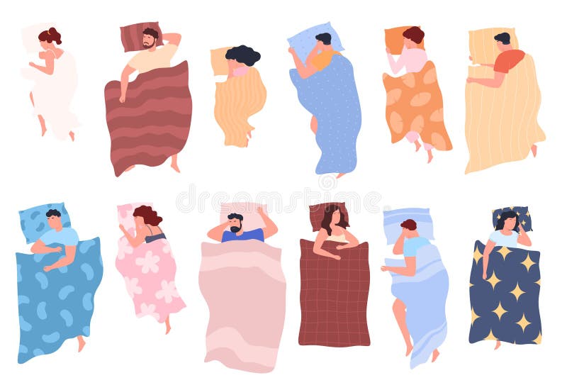 Men and Women Covered with Blankets Sleep in Different Positions ...
