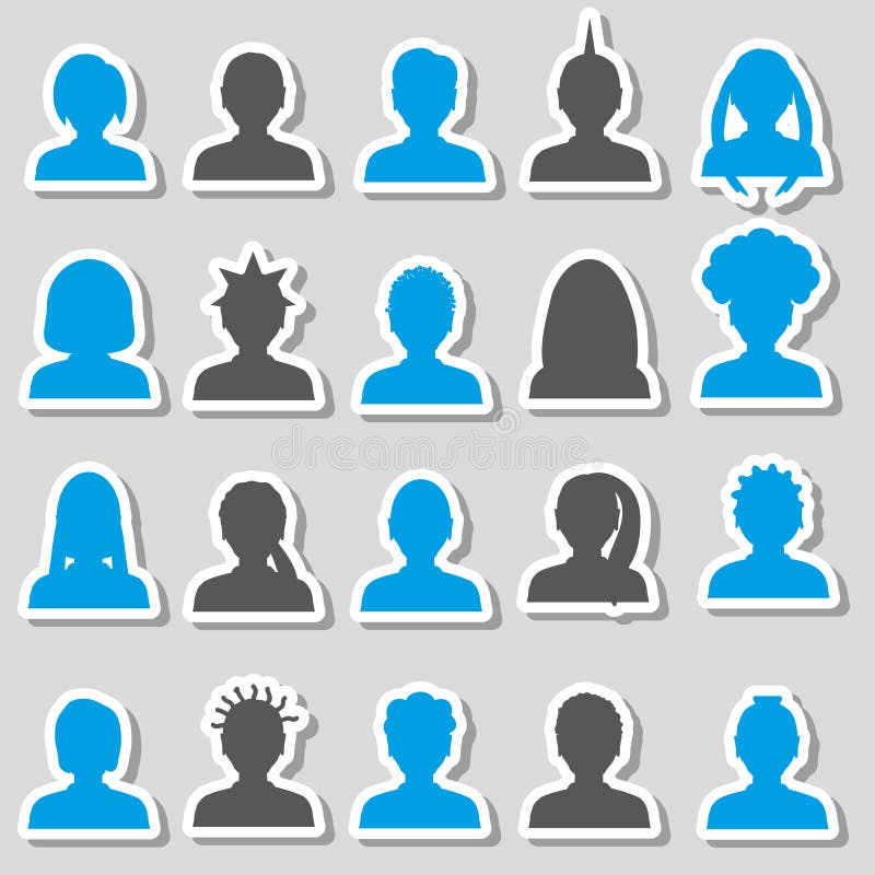 Men and Women Head Simple Avatar Stickers Set Eps10 Stock Vector ...