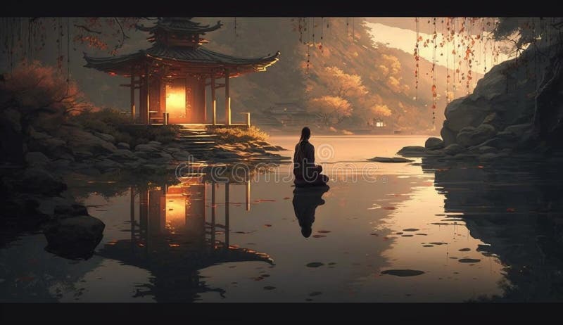 Men and Women Meditating Reflecting with Nature Generated by AI Stock ...