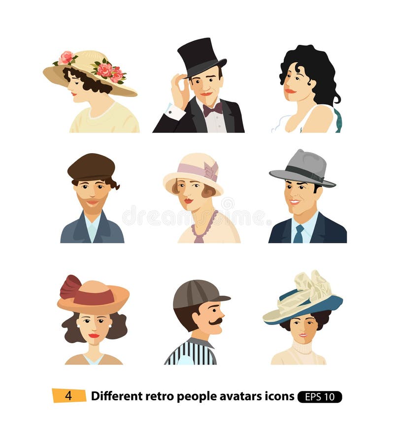 Retro Avatars Men Women Vector Set Isolated on White Stock Vector ...