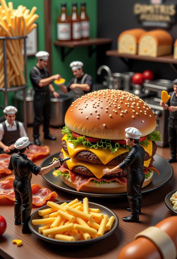 Men at Work are Doing Cheeseburger Stock Illustration - Illustration of ...
