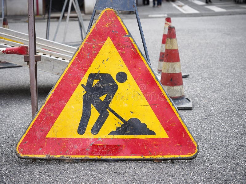 Men at work road sign stock photo. Image of road, triangle - 56145776