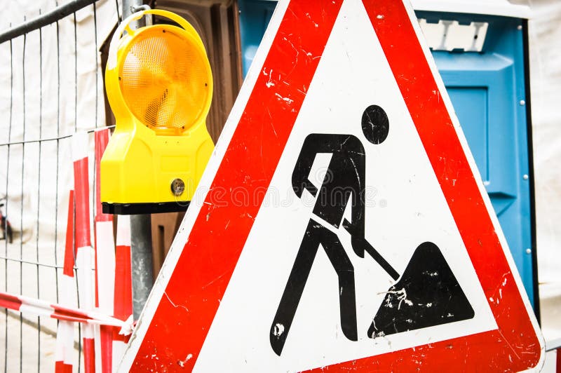 Men at work sign stock photo. Image of road, sign, closed - 28350510