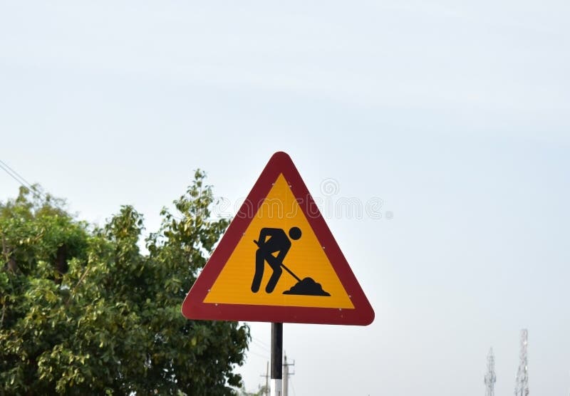 Road Sign Work Progress Road Man Working Stock Photos - Free & Royalty ...
