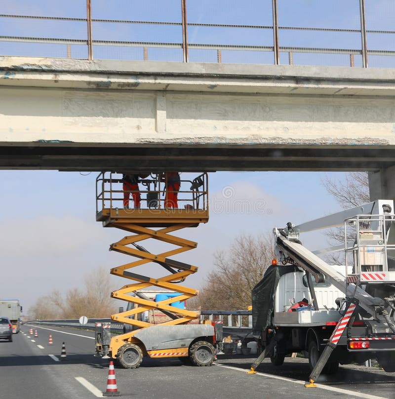 Men at Work To Maintenance a Bridge Stock Photo - Image of roadworks ...