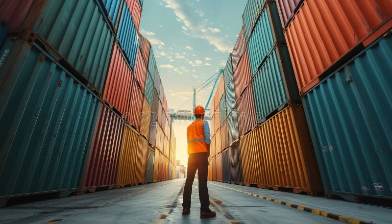 Men Worker at Shipping Containers, Warehousing and Logistic Shipping ...