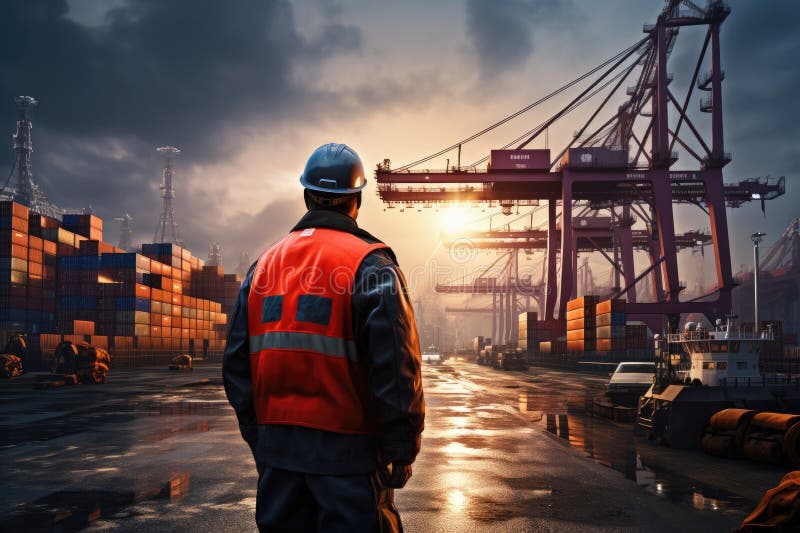 Men Worker at Shipping Containers, Warehousing and Logistic Shipping ...