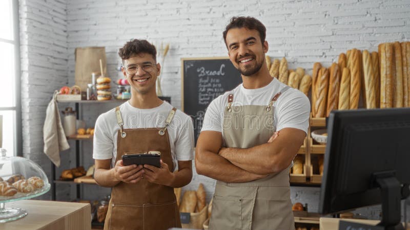 Men Workers Standing Together As Bakers in the Interior of a Bakery ...