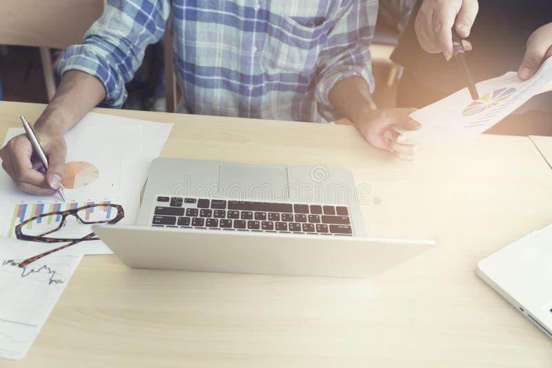 Men Working with Business Document and Computer Notebook, Vintage Tone ...