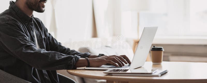 Men Working on Computer at Home. Businessman Using Laptop in Office ...