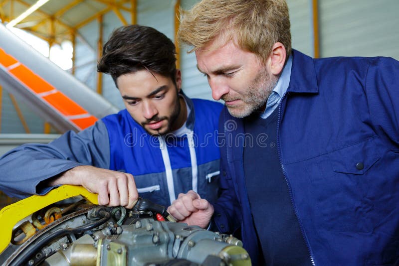 Men Working on Engine Airplane Stock Image - Image of aircraft, turbo ...