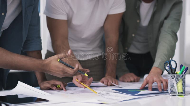 Men Working at Office. Three Men Architectors Working at Office. Hands ...